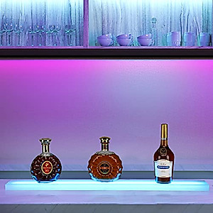 ROVSUN 1 Step 36 Inch Wall Mounted LED Lighted Liquor Bottle Display Shelf Bar Shelf with Remote Control, Illuminated Liquor Shelves LED Bar Shelves for Commercial Home Man Cave Bar Accessories