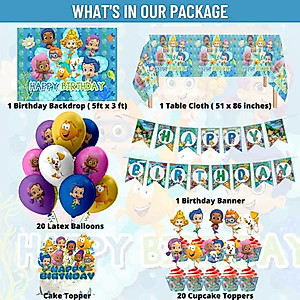Nelton Birthday Party Supplies For Bubble Includes Banner - Backdrop - Table Cloth - Cake Topper - 20 Cupcake Toppers - 20 Balloons