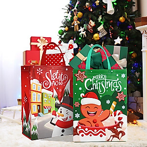 SULOLI 12 Pack Large Christmas Tote Bags with Handles, Reusable Gift Bag Non-Woven Grocery Shopping Totes for Holiday Xmas Party Supplies