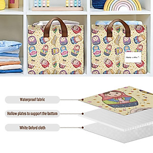 pnyoin Russian Dolls Pattern Large Capacity Storage Bins ,2 Pack Decorative Fabric Closet Bins with Handles Waterproof Foldable Rectangle Storage Boxes for Organizing Clothing, Sheets, Toys