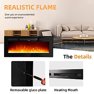 SANHSEHOME Electric Fireplace Inserts 40 Inch Wide Wall Fireplace Electric with Remote Control Electric Fireplace Wall Mounted Recessed with 12 Flame Colors Fake Log & Crystal 1-8h Timer 750W/1500W