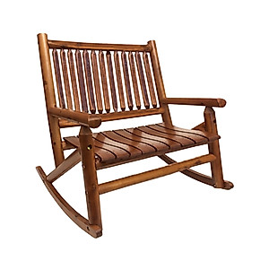 Leigh Country Double Porch Rocking Chair with Curved Seat Slats, Wide Seat, and Stained Finish for Lawn, Garden, and Patio Spaces, Honey