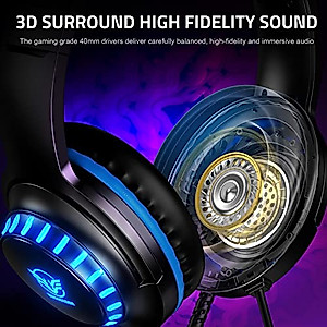 Pacrate Gaming Headset with Microphone for PC Mac PS4 Headset PS5 Headset Switch Xbox One Headset with Mic & LED Lights Noise Cancelling Headphones with Microphone for Kids Adults