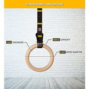 Double Circle 1.25 Inch Wood Gymnastics Rings for Bodyweight Training - Home Gym Workouts and Olympic Exercises - Slip Resistant Grip Strength - 32mm (Rings Only)