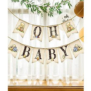 Classic Winnie Oh Baby Banner for Baby Shower Decorations Pooh First Birthday Supplies Bear Banners
