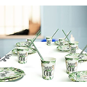 FVABO Wild One Birthday Decorations Tableware - Safari Birthday Decorations Including Plates, Cups, Napkins, Tablecloth, Straws, Cutlery, Animal Jungle Theme Wild One Party Supplies | Serve 24
