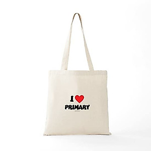 CafePress I Love Primary LDS Clothing LDS T Shirts Tote Natural Canvas Tote Bag, Reusable Shopping Bag