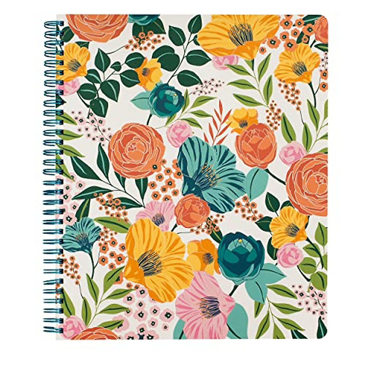 Steel Mill & Co Cute Large Spiral Notebook College Ruled, 11" x 9.5" with Durable Hardcover and 160 Lined Pages, Garden Blooms (Cream)