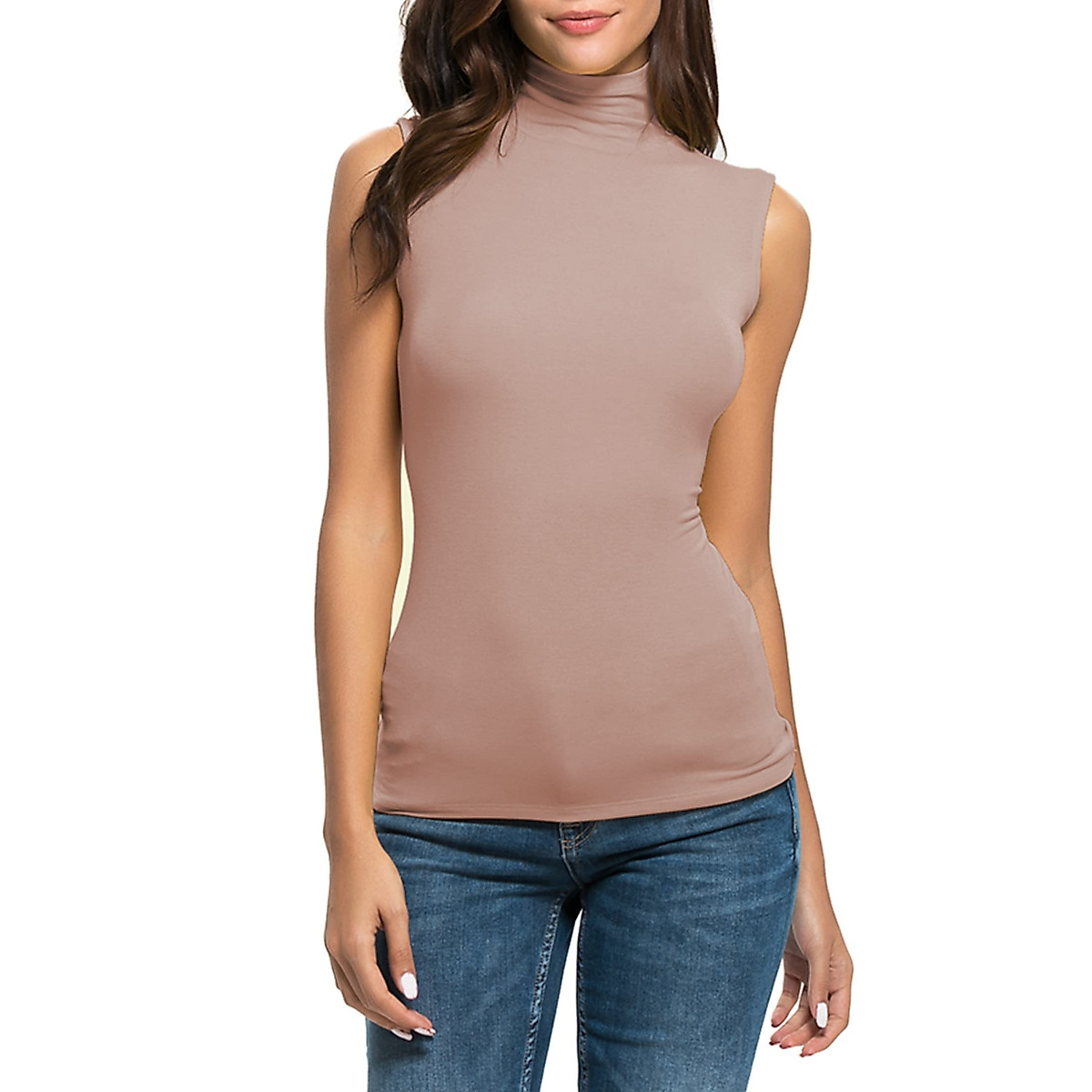 Womens Mock Turtleneck Stretch Fitted Underscrubs Layer Tee Tops (XL, Light Pink)