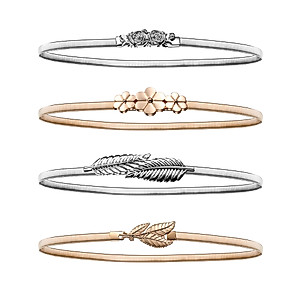 4 Pieces Women Elastic Waist Belt Stretch Metal Dress Belt for Women, Silver and Gold