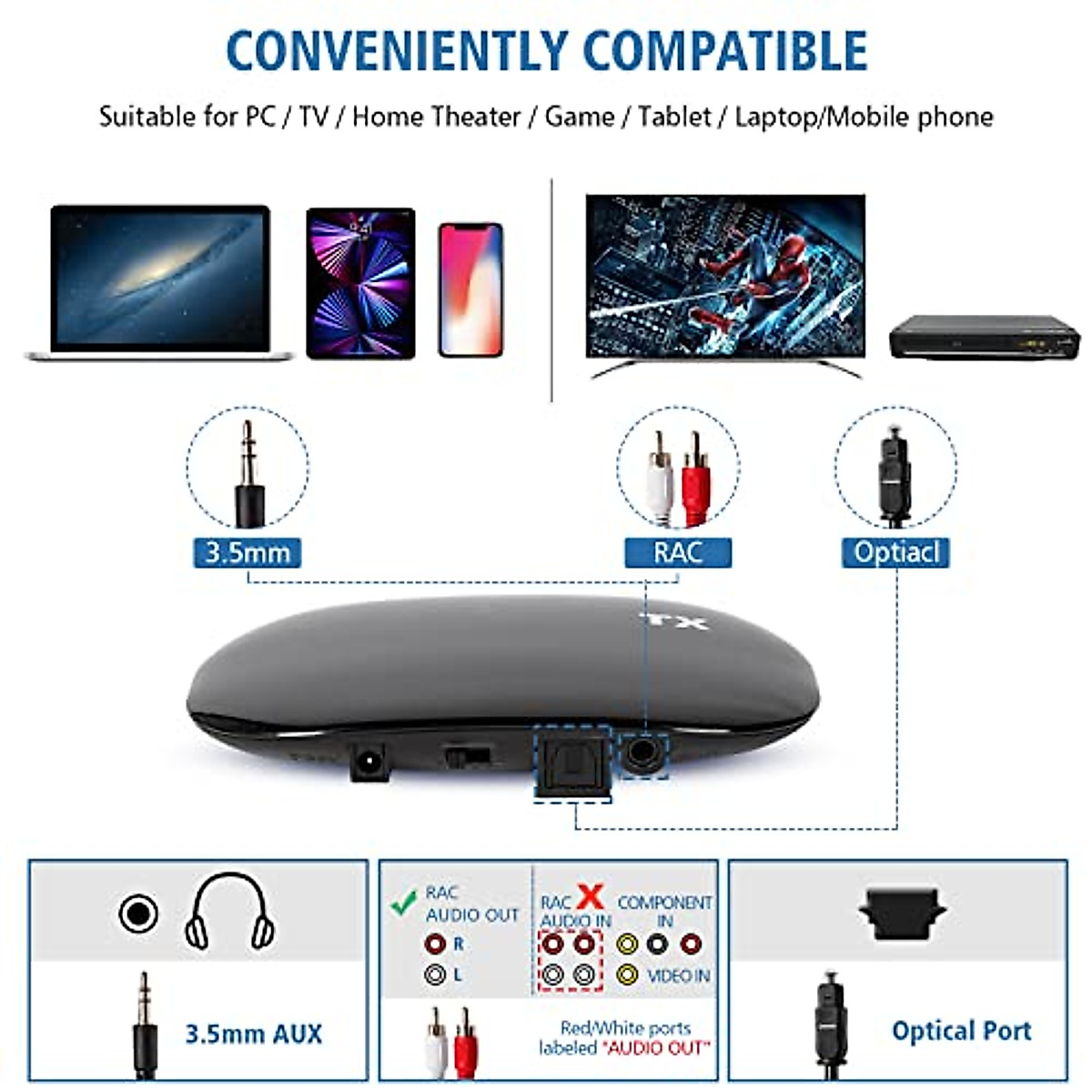 ASTSH Wireless Headphones for TV Watching with 2.4GHz RF Transmitter, Folding Over Ear Headset for Seniors Support Optical RCA AUX, No Delay, 100ft Wireless Range