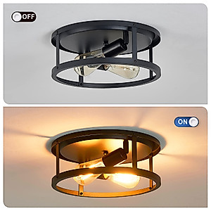 XPEHK 2 Pack Flush Mount Ceiling Light,13 Inch Industrial Farmhouse Ceiling Light Fixture,2-Light Matte Black Flush Mount Light Fixture for Kitchen Dining Room Entryway Hallway,E26 Base