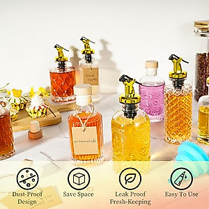 KAMJUNTAR Coffee Syrup Dispenser Set of 10, Glass Syrup Dispenser for Coffee Bar 7oz Simple Syrup Bottles Small Syrup Bottles for Coffee Bar and Home Use, Vintage Glass Bottles