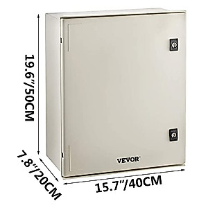 VEVOR Fiberglass Enclosure 19.7 x 15.7 x7.9" Electrical Enclosure Box NEMA 3X Electronic Equipment Enclosure Box IP65 Weatherproof Wall-Mounted Electrical Enclosure with Hinges & Quarter-Turn Latches
