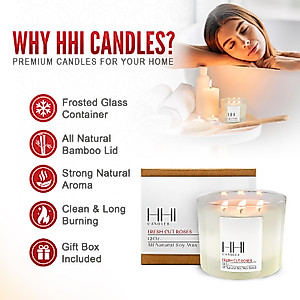 HHI Rose Scented All-Natural Soy Candle | Fresh Cut Roses | Large 12 Ounce 3 Wick | Long Burn time | Includes Bamboo Lid and Gift Box