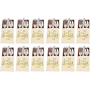 Stephanie Imports Set of 12 Thanksgiving Give Thanks Cutlery Paper Holders (7.5" X 4.75")