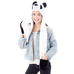 Simplicity Panda Animal Hats with Long Scarf 3 in 1 Multifunction Warm Hats