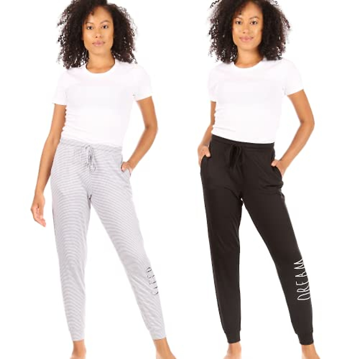 Rae Dunn Women's Sleepwear, Sleep & Dream 2-Pack Pajama Joggers for Women with Pockets, Pajama Pants for Women, Light Gray and Black, Large