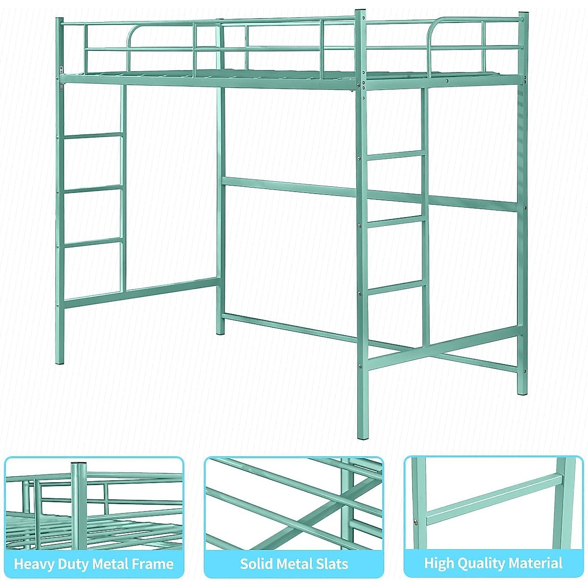 Pipleo Loft Bed Twin Size, Multifunctional Twin Size Loft Bed Frame with Safety Guardrail and Ladder, Space-Saving, Loft Beds for Juniors and Teens, No Box Spring Needed
