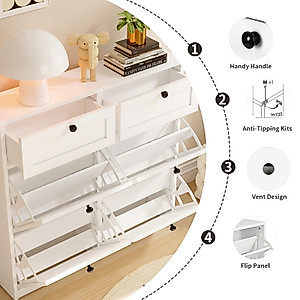 VOWNER Shoe Cabinet with 4 Flip Drawers & 2 Drawers, Freestanding Shoe Storage Cabinet with Adjustable Shelves, Shoe Organizer for Entryway, Hallway, Living Room, White