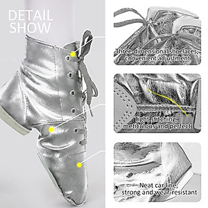 VCIXXVCE Women Ankle-top Jazz Dance Shoes Lace up Leather Jazz Modern Dance Boot Silver,US 10