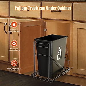 Feidyns Pull Out Trash Can Under Cabinet, Under Sink Garbage Can Pull Out Slider for Kitchen Cabinet Garbage Can, Under Sink Trash Can for 10 Gallon Trash Can, Trash Can Not Included (Black Ink)