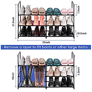 NiHome 3-Tier Shoe Rack Sturdy Durable Metal Shoe Organizer 12 Pairs Space Saving Shoe Tower Shoe Stand Shoe Shelf Non-Woven Fabric for Closet Hallway Entryway Living Room Bedroom (Black)