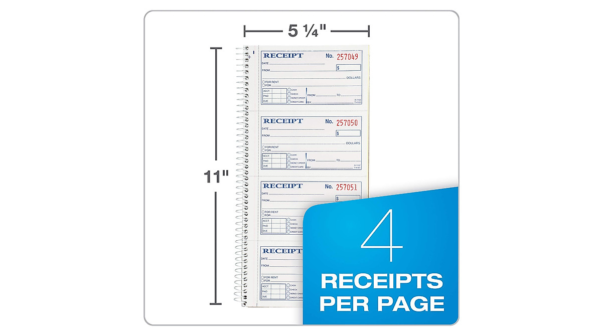 Adams Money and Rent Receipt Book - 200 Two-Part Carbonless Receipts