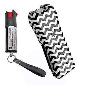 Personal Stun Gun Stun Gun Flashlight Alarm Pepper Spray Keychain Self Defense Kit. Multi-Function Less Lethal Weapon Combo. Tactical Gear for Women Or Men While Walking, Camping Or Hiking (Zebra)