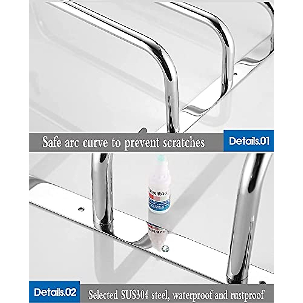-Shelf,Towel Rack Wall Towel Rack, Stainless Steel Bath Towel Holder,3 Bars, Bathroom and Kitchen Towel Rail, Silver, 40Cm, Waterproof and Rust-Proof