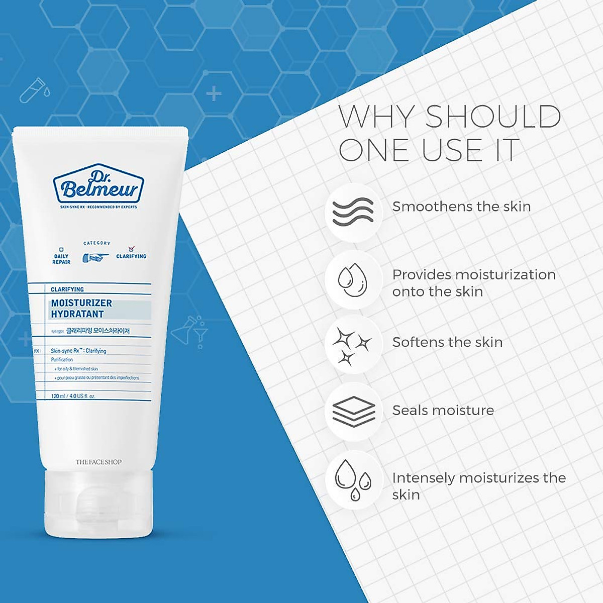 THE FACE SHOP Dr. Belmeur Clarifying Moisturizer | Advanced Moisturizer for Skin Oil & Moisture Balance | Dermatologically Tested,Mild Plant Based & Low-Irritant Formula,4.0 Fl Oz,K-Beauty