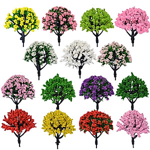 Cayway 15 PCS Miniature Trees Mixed Model Trees, Mixed Colors Accessories Model Train Scenery Architecture Trees Fake Trees for Building Model, Model Scenery with No Bases for DIY Crafts, 15 Colors