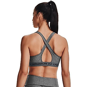 Under Armour Womens Crossback Mid Impact Heather Sports Bra , Charcoal Light Heather (019)/Black , Medium
