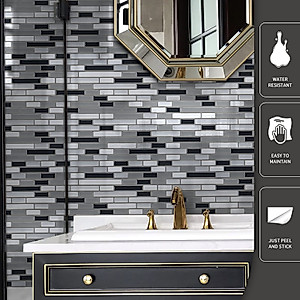 Art3d 12" x 12" Peel and Stick Tile Kitchen Backsplash Sticker Gray Brick (6 Tiles)