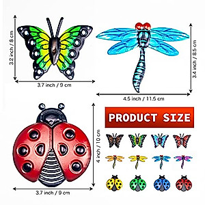 foxany Metal Butterfly Wall Decor, 4 Butterflies and 4 Dragonfly, 4 Ladybugs Wall Decor Sculpture, Hanging Outdoor Garden Fence Art for Patio, Backyard, Home, Farmhouse, Set of 12