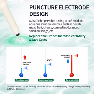 RAINLEOTI Digital pH Meter for Food,Food PH Tester 2 Probe 0.01 Resolution High Accuracy Digital PH Meter with Backlit LCD Display & ATC for Meter,Sourdough,Fruit,Cheese,Bread,Soft Soil Water&Solution