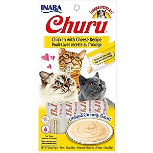INABA Churu Lickable Purée Natural Cat Treats (Chicken with Cheese Recipe, 4 Tubes)