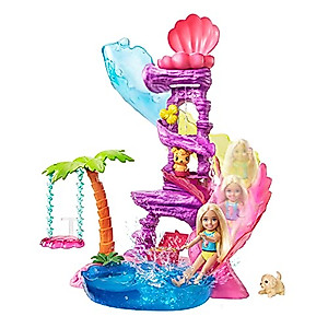 Barbie Dreamtopia Chelsea Water Lagoon Playset with Chelsea Doll (6 in Blonde), 2 Pets, Slide, Pool & Swing, Gift for 3 to 7 Year Olds