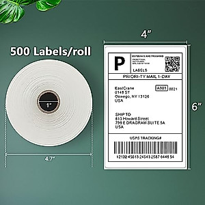 EastCrane 4x6 Thermal Shipping Lables Roll, 500 Labels/Roll,Compatible with Rollo Zebra MUNBYN JADNES Phomemo IDPRT,Commercial Grade,Permanent Adhesive,Perforated