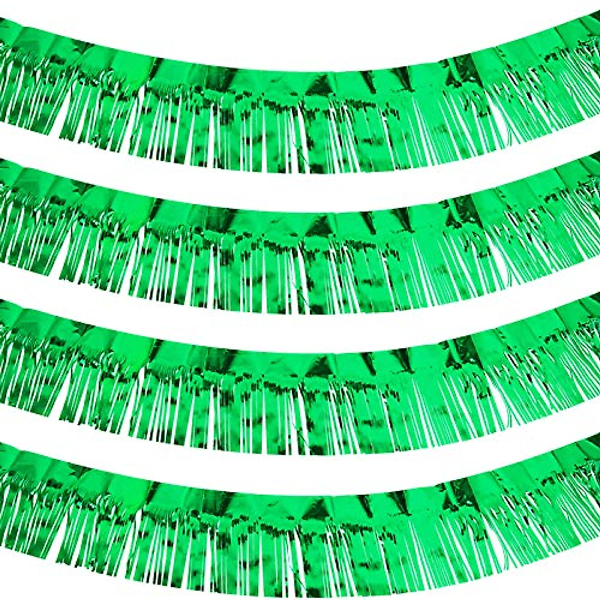 WILLBOND 4 Packs 10 Feet Foil Fringe Garland Metallic Foil Tinsel Fringe Garland Wall Hanging Fringe Banner for Wedding Birthday Parties Holiday Decorations and More (Green)