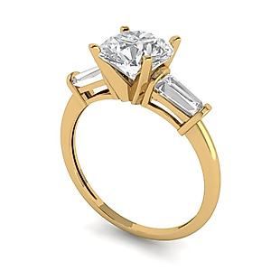 Yellow 14k Solid Gold 3 stone anniversary Engagement Promise Bridal Ring - 2 Ct Round Cut Clear Simulated Diamond Sz 8.5