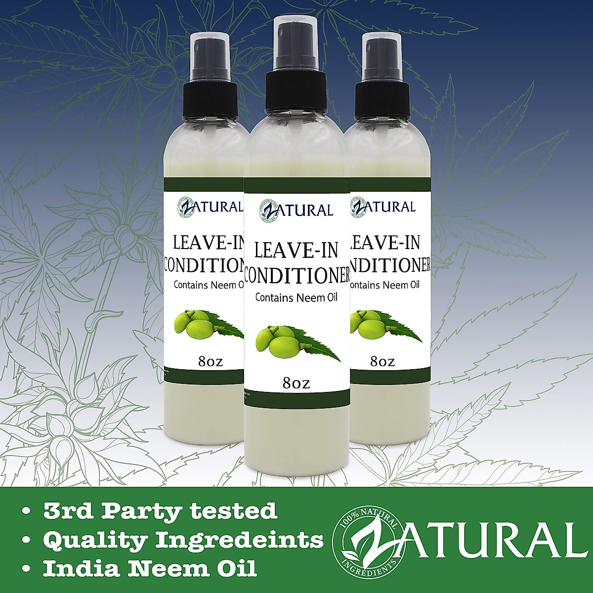 Zatural Neem Leave-In Conditioner (8 Ounce) Moisturizing conditioner for healthy hair and scalp.