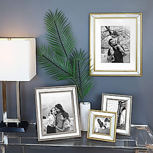 Isaac Jacobs 8x10 Champagne Mirror Bead Picture Frame - Classic Mirrored Frame with Dotted Border Made for Wall Display, Tabletop, Photo Gallery and Wall Art (8x10, Champagne)