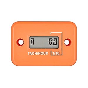 Runleader Digital Mini Tach Hour Meter,TOT Hours Accumulate,Real-time RPM Display,Battery Operation for ZTR Lawn Mower Tractor Generator Outboard ATV Chainsaw Marine Snowblower. (Orange)