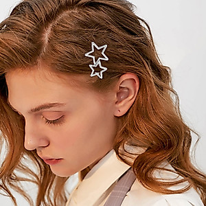 2Pcs Hollow Star Hair Clips, Non-Slip Metal Geometric Hairpin, Elegant Rhinestone Hair Barrettes for Women Lady Girls Styling Hair Accessories (Silver)