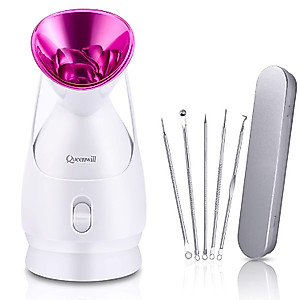 Facial Steamer Nano Ionic Face Steamer Skin Warm Mist Moisturizing Face Steamer Hot Mist Skin Moisturizing Opening Skin Pores Removing Blackhead Home SPA with Free 5 PCS Blackhead Extractor Kit