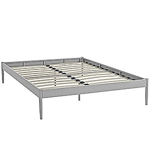Modway Elsie Modern Low Profile Metal Platform Bed Frame Mattress Foundation With Wood Slat Support in Queen, Gray