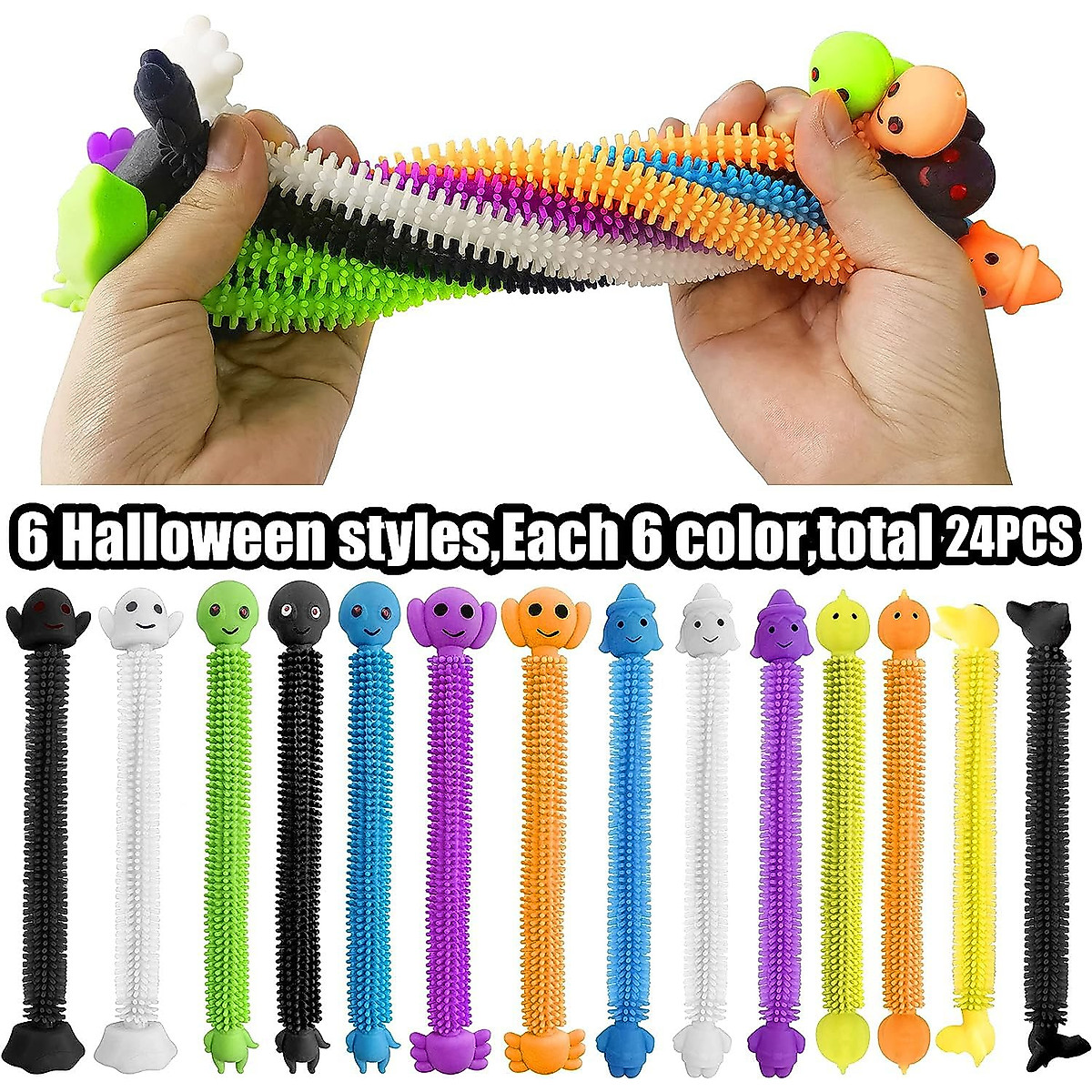 24 Pack Halloween Stretchy Strings Sensory Fidget Toys Pack Great for Kids Students Stress Relief and Anti-Anxiety Toys Assortment Halloween Party Favors (Halloween)