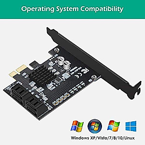 MZHOU PCIE 2.0 X 1 to SATA 4 Port Adapter Card Marvell Chipset Without Raid for Ipfs Mining and Adding Sata 3.0 Devices
