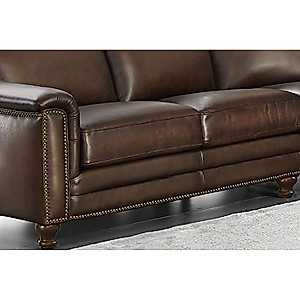 Hydeline Belfast Top Grain Leather Symmertrical Sectional, Caramel Brown, Feather Down, Memory Foam and Springs Seating